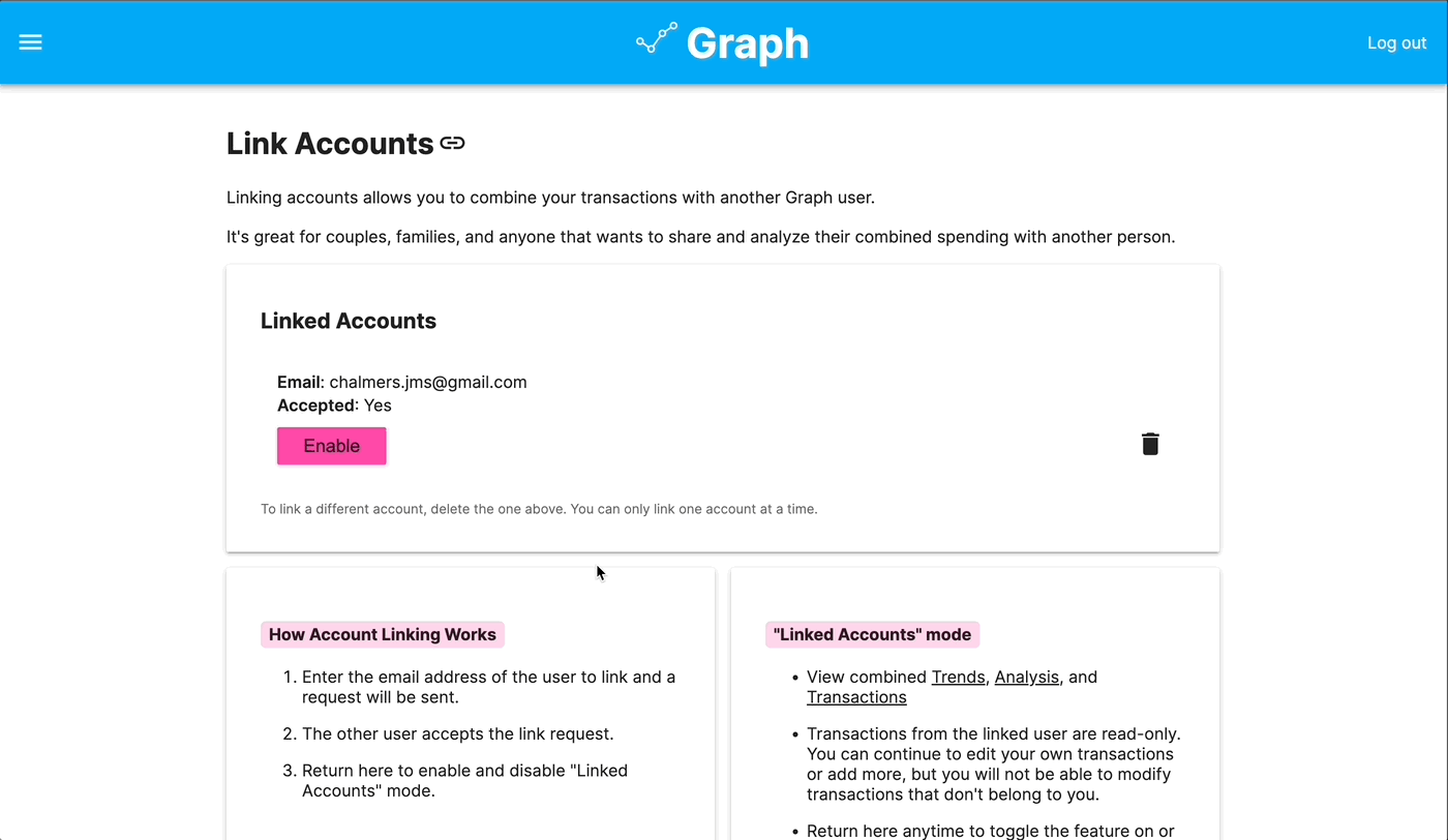 Graph enable disable linked accounts mode desktop screenshot